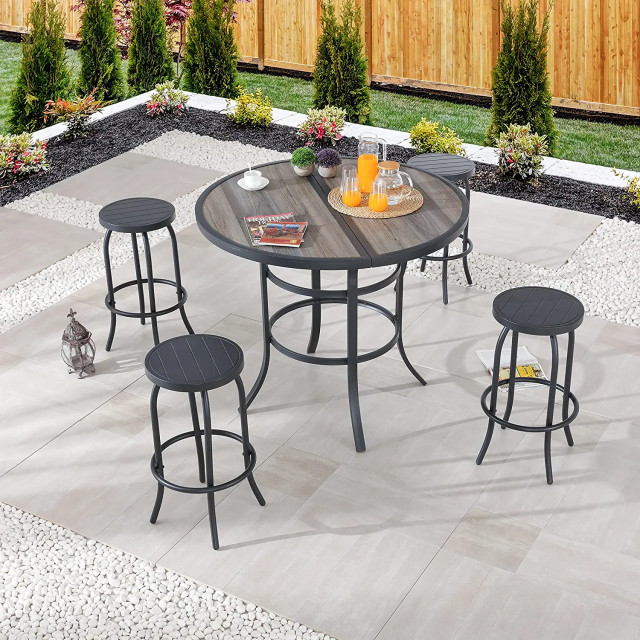 2 Pack Outdoor Bar Stool, Backless Design With Round Seat & Ring ...