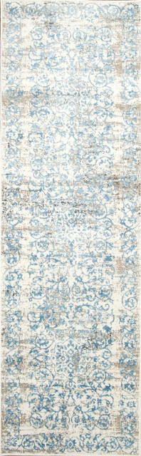 7' X 10' Ivory Blue Floral Vines Area Rug - Contemporary - Area Rugs ...