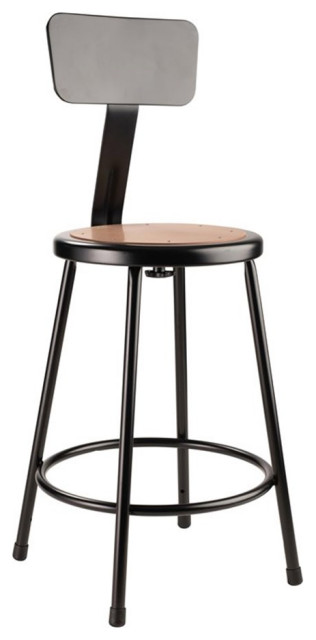 Pemberly Row 24" Modern Metal Heavy Duty Stool with Backrest in Black ...