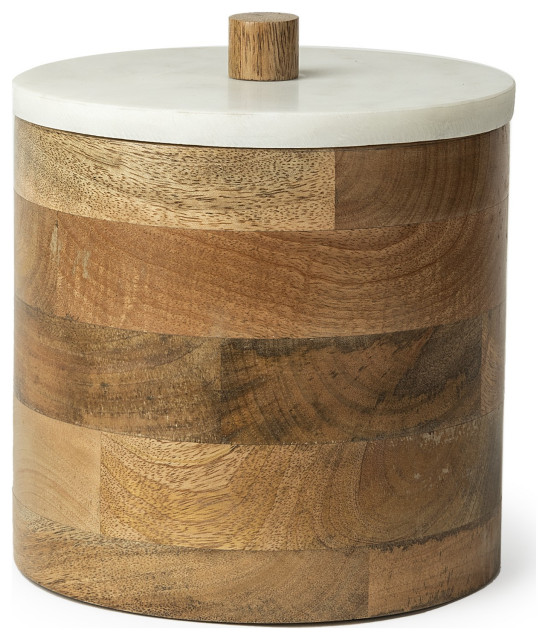 Brown Wooden Round Storage Box - Transitional - Storage Bins And Boxes ...