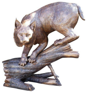 Bobcat Going Down a Tree Log Bronze Statue - Size: 43"L x 25"W x 41"H ...