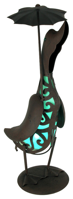 Metal Duck Holding Umbrella LED Solar Light Statue, One Size ...