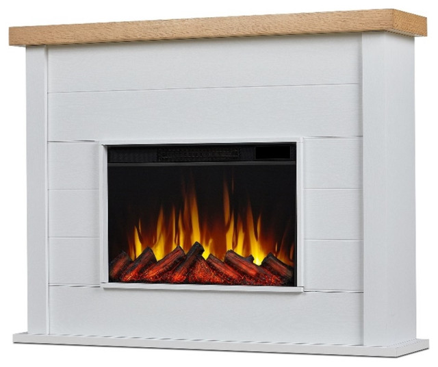 Pemberly Row 49" Modern Wood Slim Electric Fireplace in White ...