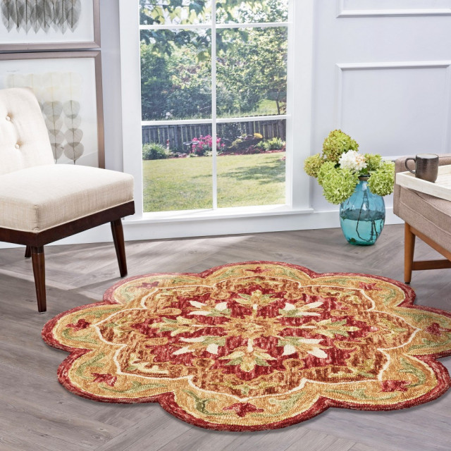 6" Round Rustic Red Scalloped Edge Area Rug - Contemporary - Outdoor ...