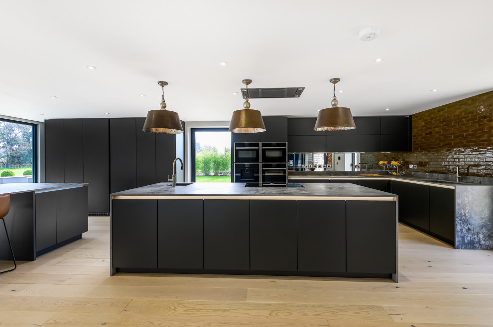 Large Open Plan Carbon Grey Kitchen - Contemporary - Kitchen - Other ...
