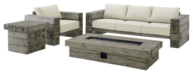 Manteo Rustic Coastal Outdoor Patio 4 Piece Set, Light Gray Beige ...