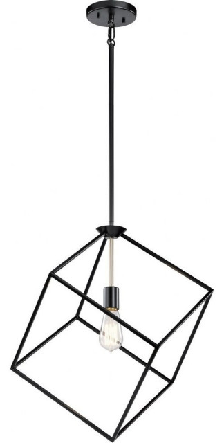 1 Light Contemporary Geometric Cube Pendant Light Fixture-Black Finish ...