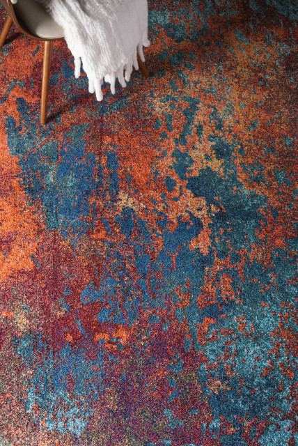 10' X 14' Blue and Orange Abstract Power Loom Area Rug - Contemporary ...