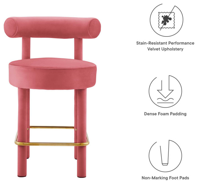 MODWAY Toulouse Performance Velvet Counter Stool - Contemporary - Bar ...