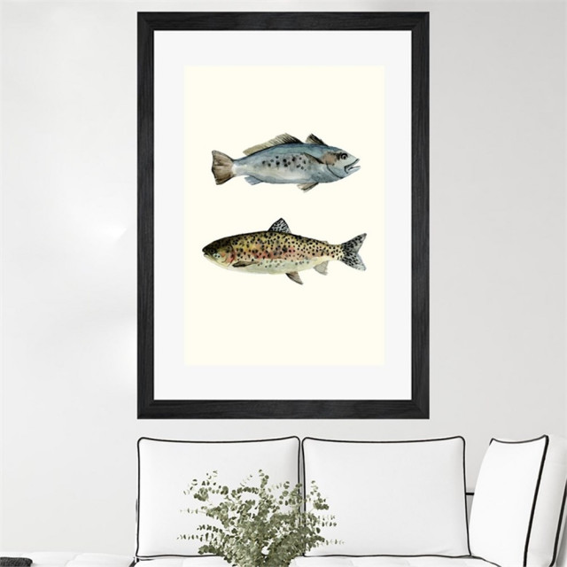 Giant Art 24x36 Fish Grouping 1 Matted and Framed in Pink - Beach Style ...