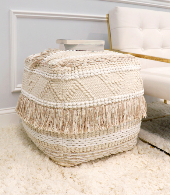 Pasargad Home Grand Canyon Premium Cotton Pouf, Beige - Scandinavian - Floor Pillows And Poufs ...
