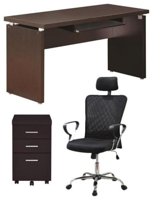 Home Square 3 pc Set with Computer Desk Mobile File Cabinet and Office ...