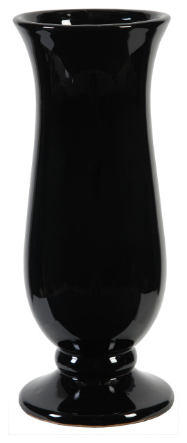 Benzara Decorative Vase with Flared Opening and Pedestal Base, Black ...