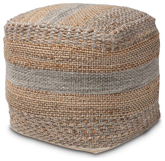 Derwent Moroccan Natural and Gray Handwoven Hemp Pouf Ottoman ...