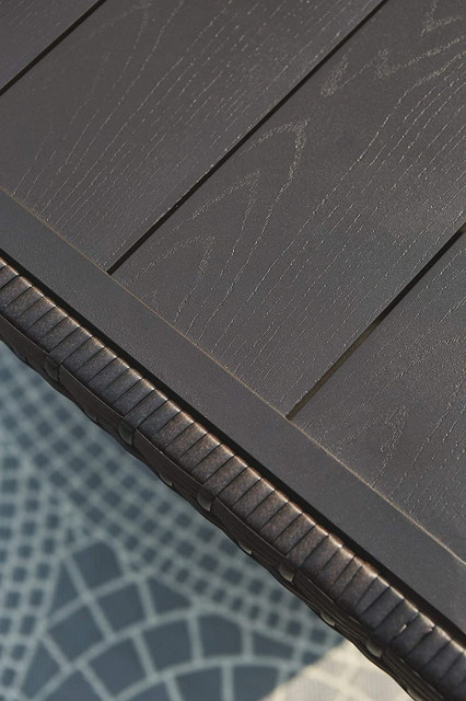 Unique Patio Dining Table, Rectangular Glass Top & Middle Open Shelf ...