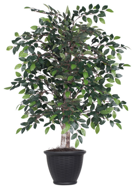 4' Mini Ficus Bush, Gray Plastic Pot - Contemporary - Artificial Plants ...