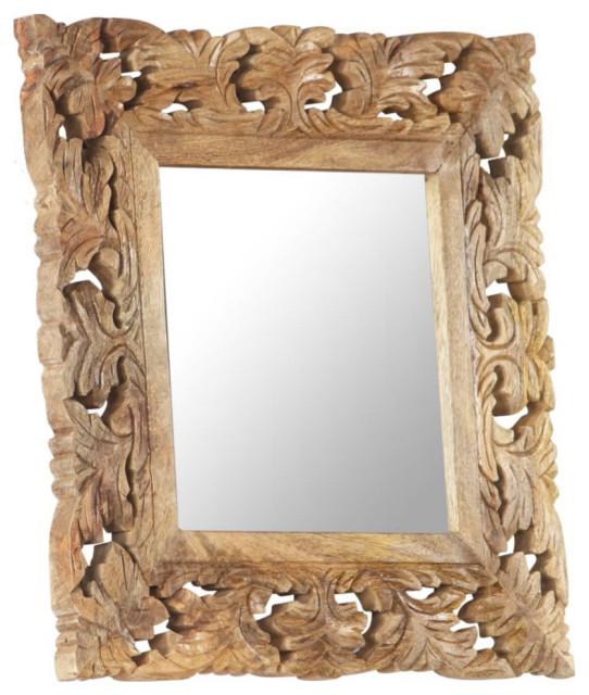 Vidaxl Hand Carved Mirror Brown 19.7"x19.7" Solid Mango Wood - French ...