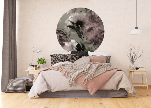 Dark Watercolor Flower Circular Peel and Stick Wall Mural 55" Diameter ...