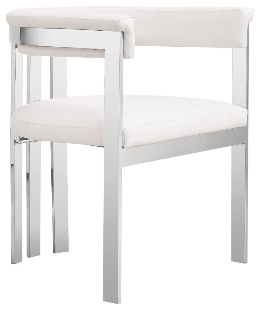 Modrest Pontiac Modern White Vegan Leather + Stainless Steel Dining ...