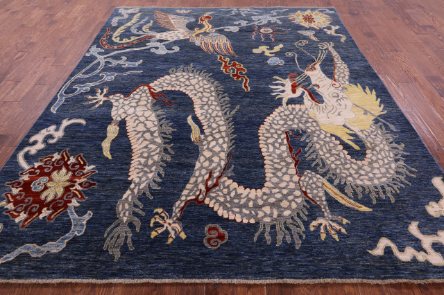 8' 2" X 9' 10" Handmade Dragon Design Wool Rug - Q18704, 8' 2" X 9' 10 ...
