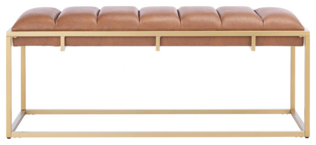Grace Channel Tufted Bench Brown Pu Leather/Gold - Contemporary ...