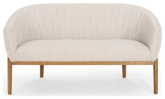 Mid-Century Fabric Loveseat, Channel Tufted Back, Rubberwood Legs ...
