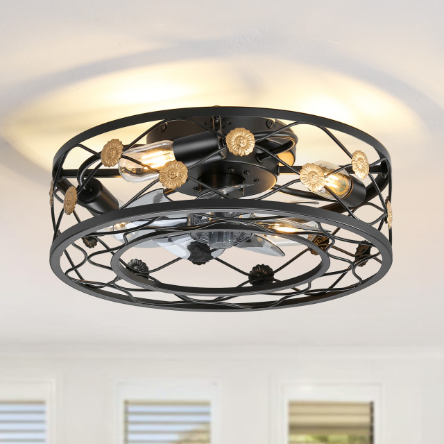 18" Caged Ceiling Fans With Light Kit and Remote Control - Rustic ...