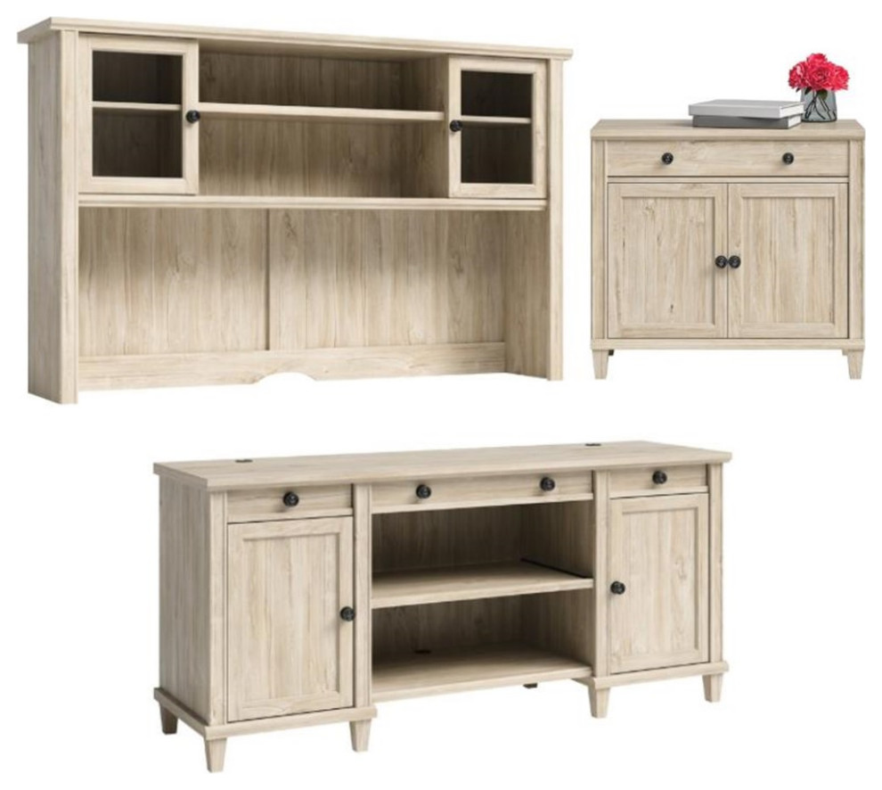 Home Square 3-Piece Set with Credenza Desk Hutch & Library Base ...