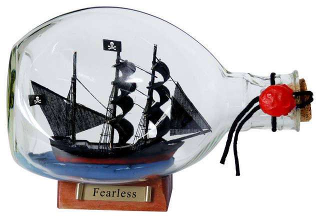 Fearless Pirate Ship in a Glass Bottle 7'' - Pirate Decor - Wood Ship ...