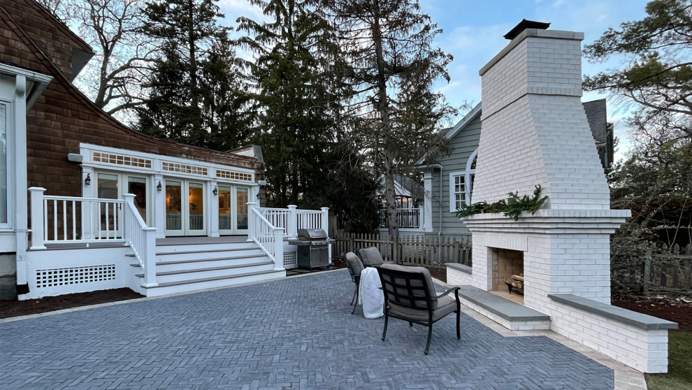 White Brick Fireplace, Paver Patio & Composite Deck Update Shingle ...