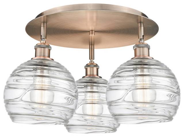 Athens Deco Swirl 3 Light Flush Mount, Antique Copper - Industrial ...