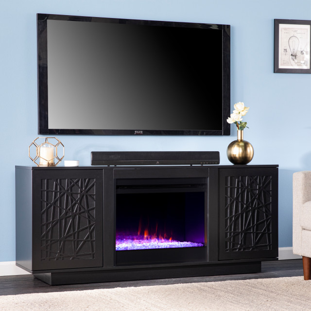 Vivian Color Changing Fireplace With Media Storage, Black ...