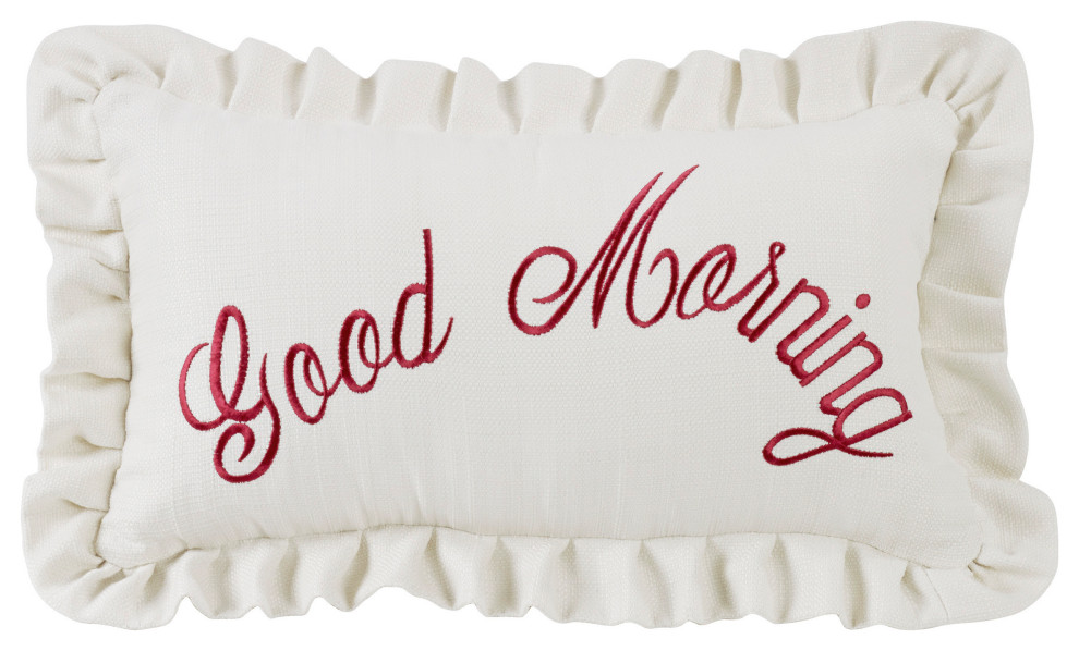 Good Morning" Embroidered and Ruffled Lumbar Pillow, 12"x21", 1 Piece ...