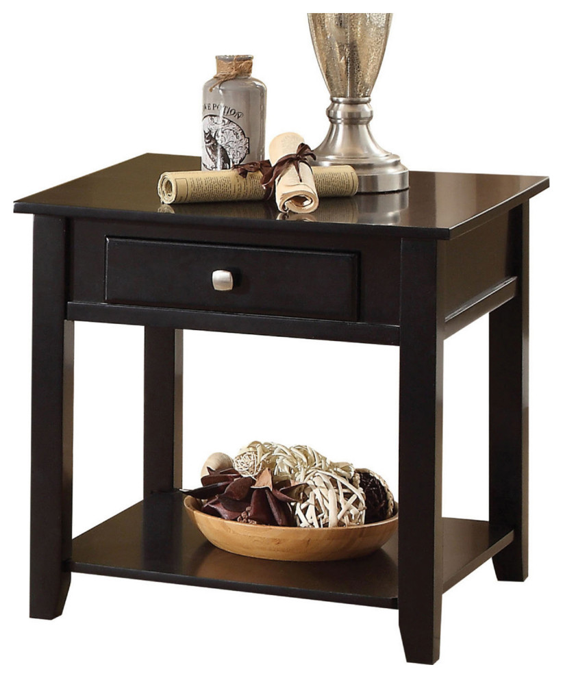 Wooden End Table With Bottom Shelf, Black - Transitional - Side Tables ...