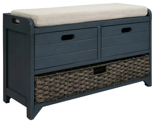 Rustic Storage Bench with Cushioned Seat, 2 Drawers, and Removable ...