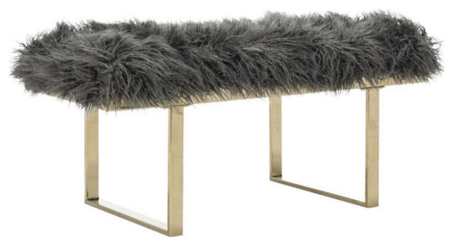 Piper Faux Sheepskin Bench, Gray - Contemporary - Upholstered Benches ...
