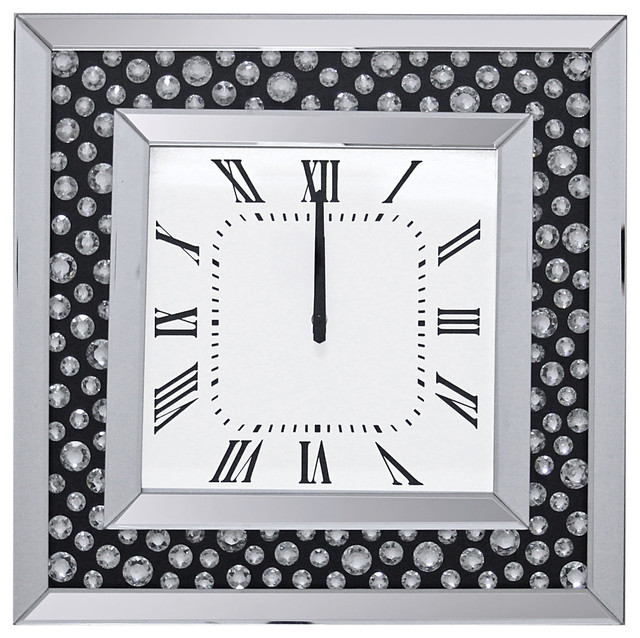 Benzara BM184770 Beveled Mirror Frame Textured Analog Wall Clock, Black ...