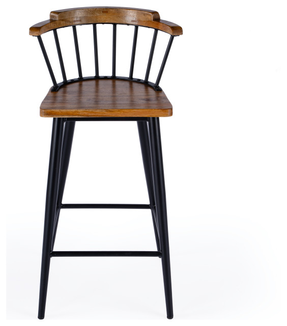 Merrick Wood and Iron Spindle Bar Stool - Midcentury - Bar Stools And ...