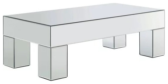 Contemporary Rectangular Coffee Table with Mirrored Panels and Block ...