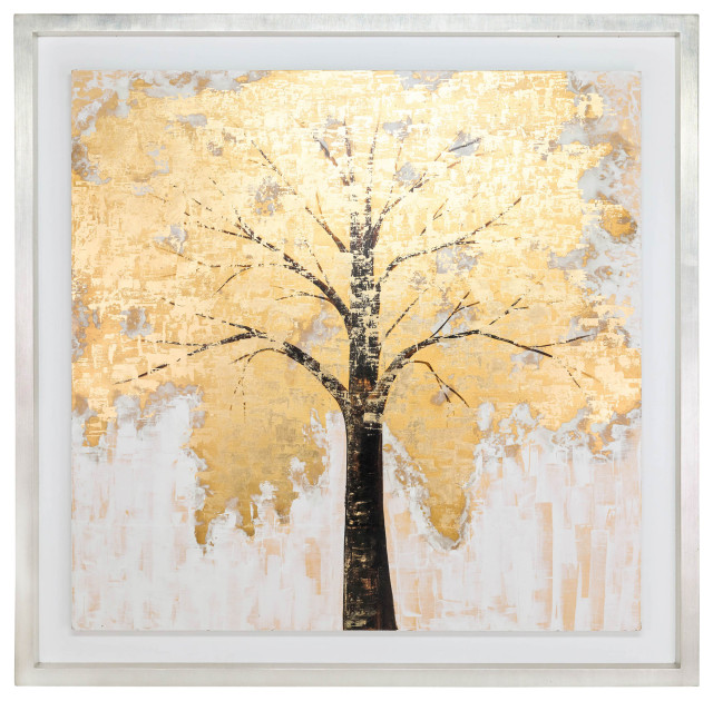 71X71, Hand Painted Autumn Gold Leaf Tree, 71x3x71 inches - Contemporary - Paintings - by ...
