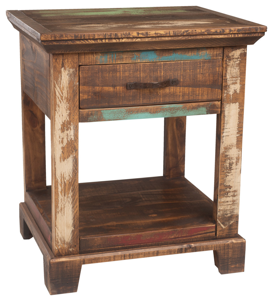Multi Color Nightstand With 1 Drawer - Farmhouse - Nightstands And ...