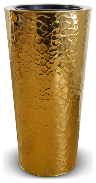 Cone Hammered Planter, Gold 28"H - Contemporary - Indoor Pots And ...