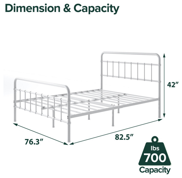 Classic Platform Bed, Metal Frame & Headboard With Rounded Edges, King ...