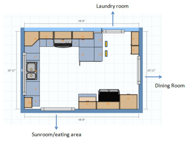 Best Layout for small kitchen with three doorways