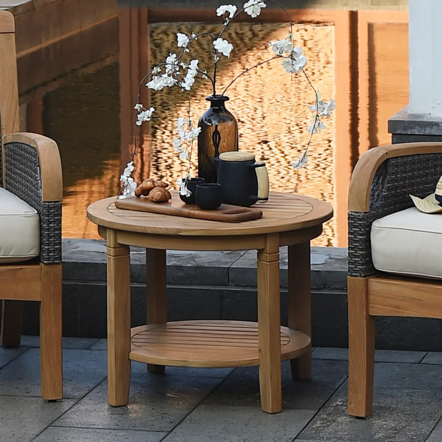 Richmond Teak Wood 24-inch Outdoor Side Table with Shelf - Transitional ...