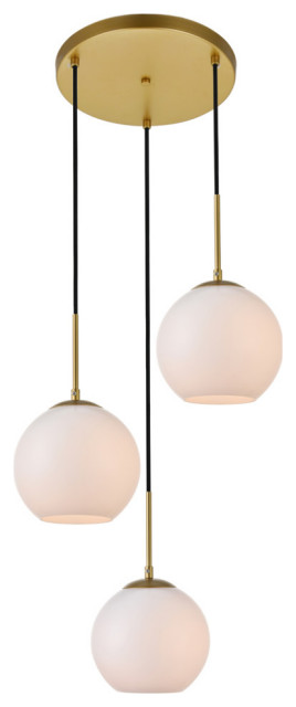 Elegant Baxter 3-Light Brass Pendant With Frosted White Glass ...