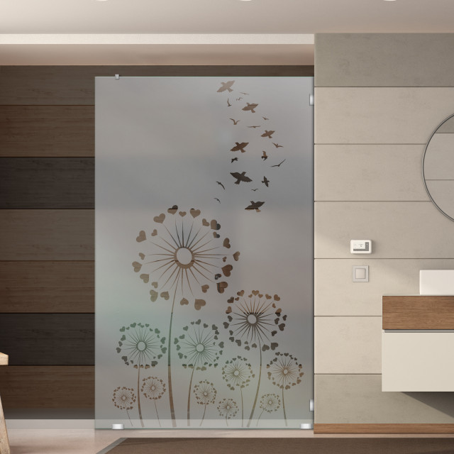 Fixed Frameless Glass Shower Screen with Sandblasted Design, 29-1/2"x 75" Inches - Contemporary ...