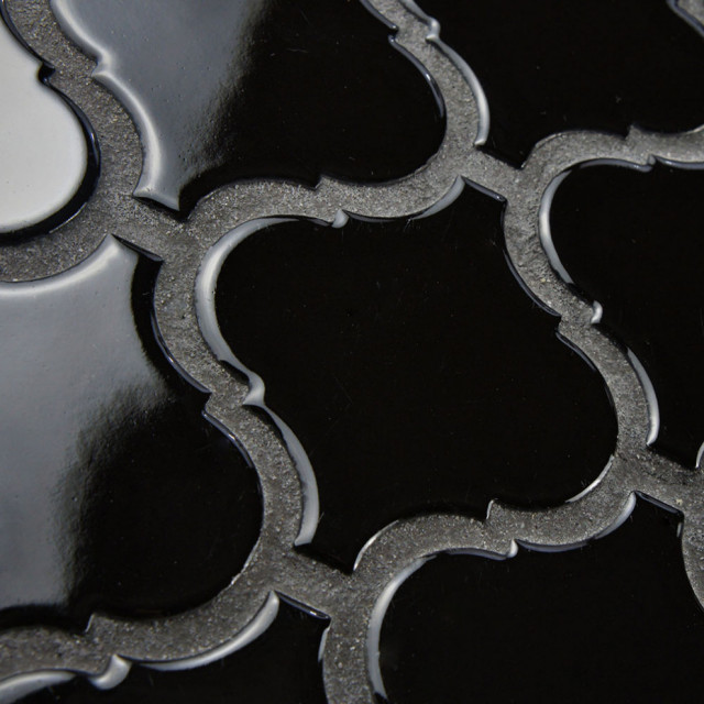Metro Lantern Porcelain Mosaic Tile, Glossy Black, Sample ...
