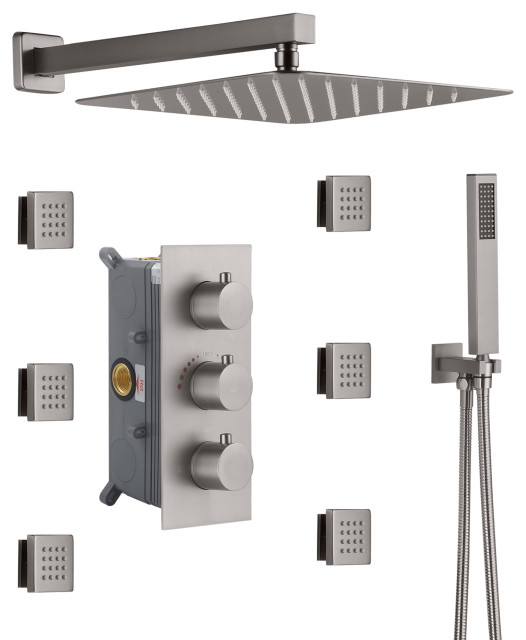 Casainc 12 Wall Mounted 3 Way Thermostatic Luxury Shower System Set
