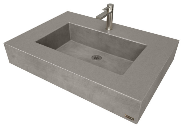 30" ADA Floating Concrete Ramp Sink With Wood Grain Edge - Industrial ...